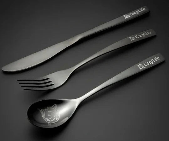 CarpLife Black Etched Stainless Steel Cutlery Set – Bankside Tackle